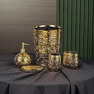 RXLVCKY Gold Bathroom Accessories Set, 5-Piece Ceramic Gift Set, Include Toothbrush Holder, Toothbrush Cup, soap Dispenser, soap Dish, Trash can
