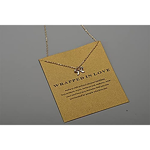 Gold Butterfly Bow Inspirational Necklace Gifts for Women Teen Girls Make a Wish Necklace Gifts with Gift Card for Birthday Christmas