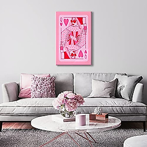 HEMOLAL pink Queen of Hearts poker aesthetic posters funny preppy playing card canvas wall art game room prints painting retro trendy modern wall decor for teen girl bedroom dorm 12x16in unframed