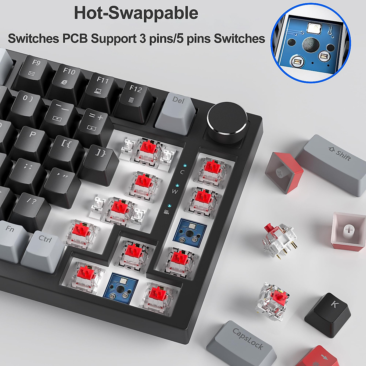 Fogruaden 75% Wired Mechanical Gaming Keyboard 75 Percent Keyboard Hot Swappable Gasket Mount, Red Switch, RGB Backlit 82 Keys TKL Mechanical Keyboard, NKRO Compact Keyboard with Knob (Dark)