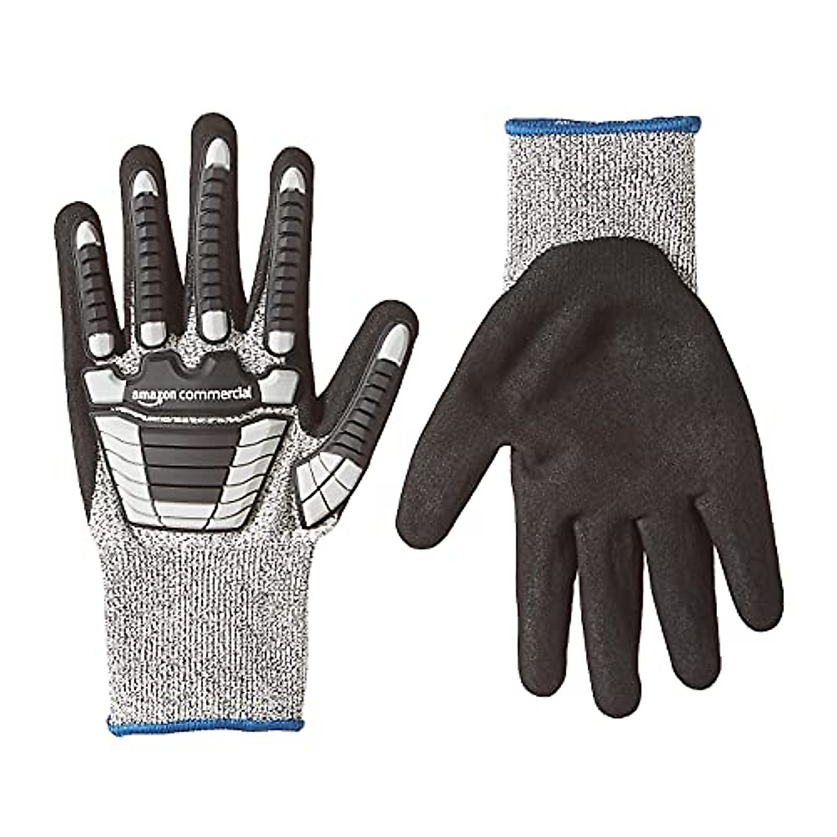 AmazonCommercial 13G SilverSilk & Sandy Nitrile Gloves with Impact Protection (Grey/Black), Size XL, 1-Pair