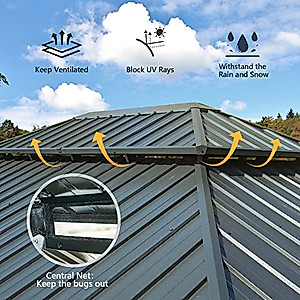 Domi 12’ x 14’ Hardtop Gazebo Canopy Outdoor Aluminum Gazebo, Galvanized Steel Double Roof with Curtains and Netting for Deck, Backyard, Patio, Garden