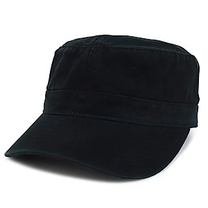 Armycrew Garment Washed Cotton Twill Military Style Flat Top Hat - Black