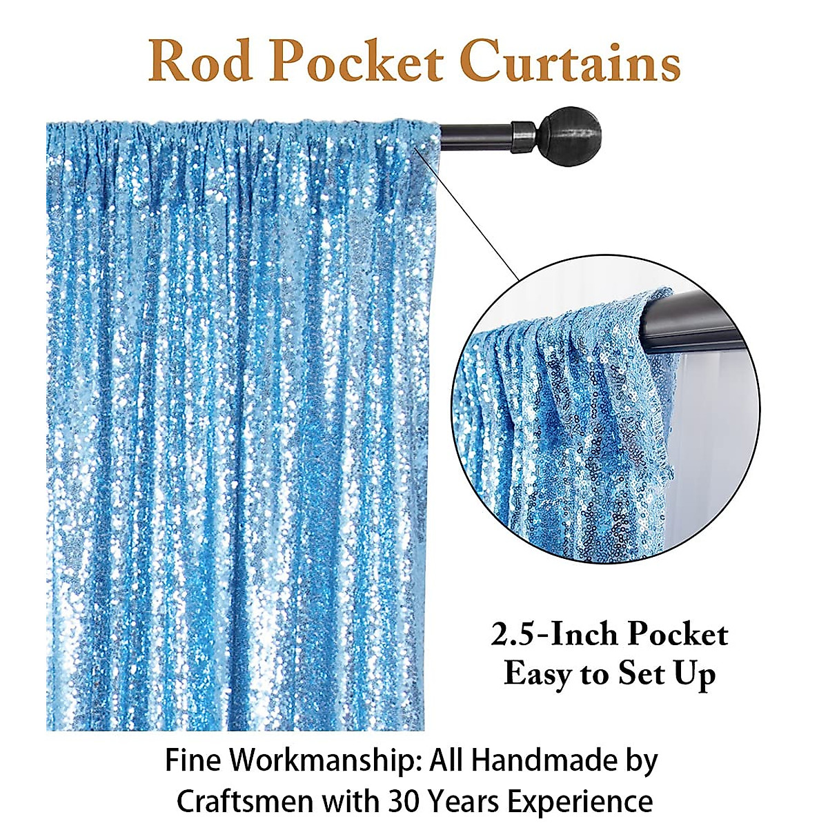 ShinyBeauty Baby Blue Sequin Backdrop Curtain | 2 Panels 5FTx10FT Glitter Wedding & Photography Background | Light Blue Shimmer Curtains for Elegant Events