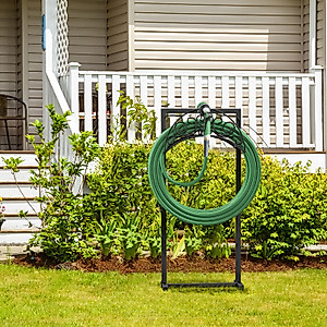 Garden Hose Holder for Outside, Upgraded Freestanding Water Hose Holder with 4 Spikes, Heavy Duty rustproof Metal Garden Hose Storage Stand for Outside, Black