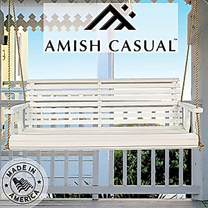Amish Casual Heavy Duty 800 Lb Roll Back Treated Porch Swing with Hanging Ropes (5 Foot, Semi-Solid White Stain)