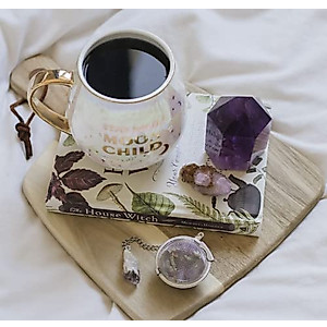 HOLY SANTO Fancy Coffee Mug Gift Set - Stay Wild Moon Child Witchy Mug with Crystal Spoon and Crystal Tea Infuser - Goth Novelty Mugs for Women Wife Mothers Day Witch Gifts, 500ml Ceramic Tea Cup