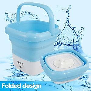 Portable Washing Machine, Mini Folding Washer and Dryer Combo,with Small Foldable Drain Basket for Underwear, Socks, Baby Clothes, Travel, Camping, RV, Dorm, Apartment (BLUE)
