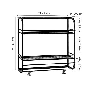 2 Tier Industrial Bathroom Shelves Wall Mounted, Large Towel Racks Storage Shelf, 24 " Metal Rustic Wall Shelves Over Toilet with Towel Bar and 10 Hooks Rack, Utility Storage Shelf Rack,Retro Black