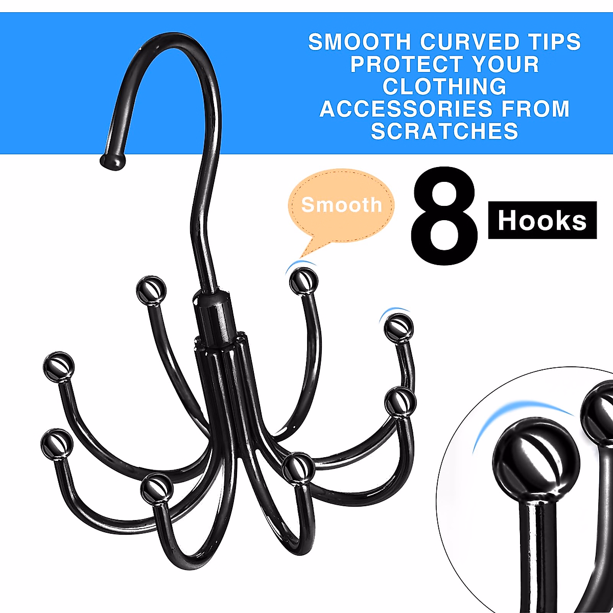 Lunies Belt Hanger for Closet 2-Pack, Tie and Belt Organizer for Closet, Metal Tie Rack, Bra Hanger Organizer, Hanging Belt Holder Storage for Closet, Scarf, Bra, Purse, Hat (Black)
