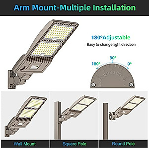 320W LED Parking Lot Lights Arm Mount for Round Square Pole 100-277V 44800LM UL DLC 5000K LED Shoebox Lights Fixtures IP65 Outdoor Commercial Street Area Lighting Replace 1200W Metal Halide HID HPS
