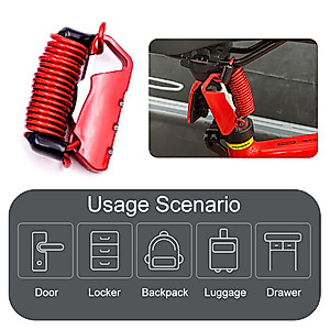 Hometu Durable Combination Helmet Lock with Extensible Cable - 3-Digit Mini Code Cable Lock for Bicycle Motorcycle Outdoor Red 1Pc/Set