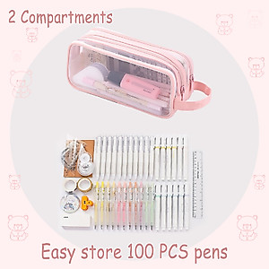 ACEIOT Large Capacity Mesh Pencil Case, Cute Pencil Case for Kids Students, Transparent Makeup Bag, Aesthetic Pencil Case Pouch, Preppy Pencil Case, Pink Pencil Pouch, Stationery Storage Bag