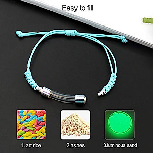 2PCS Fillable Glass Vial Bracelets Keepsake Urn Bracelts for Ashes Glass Urn Bracelets for women(Blue Bracelet)