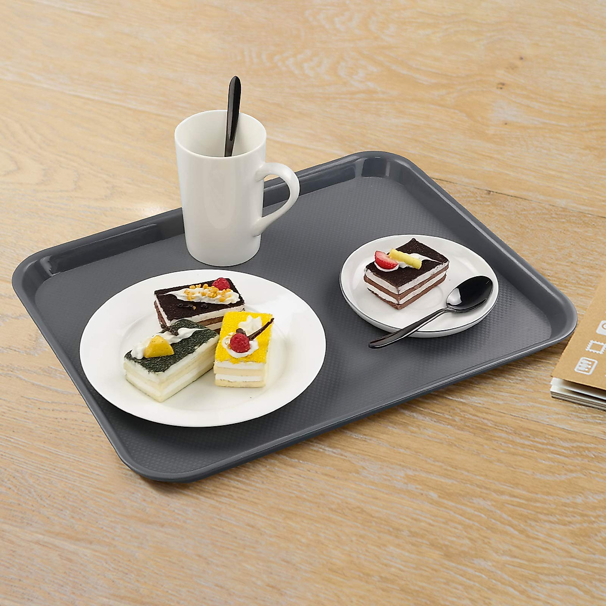 Easymanie Plastic Serving Trays, Grey Food Service Trays, 6 Packs