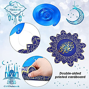 30 Pieces Ramadan Mubarak Decorations, Eid Mubarak Hanging Swirl Shining Gold Star Moon Lantern Ceiling Foil Decor for Eid Al-fitr Party Egyptian Holiday Decorations Supplies (Blue and Gold)