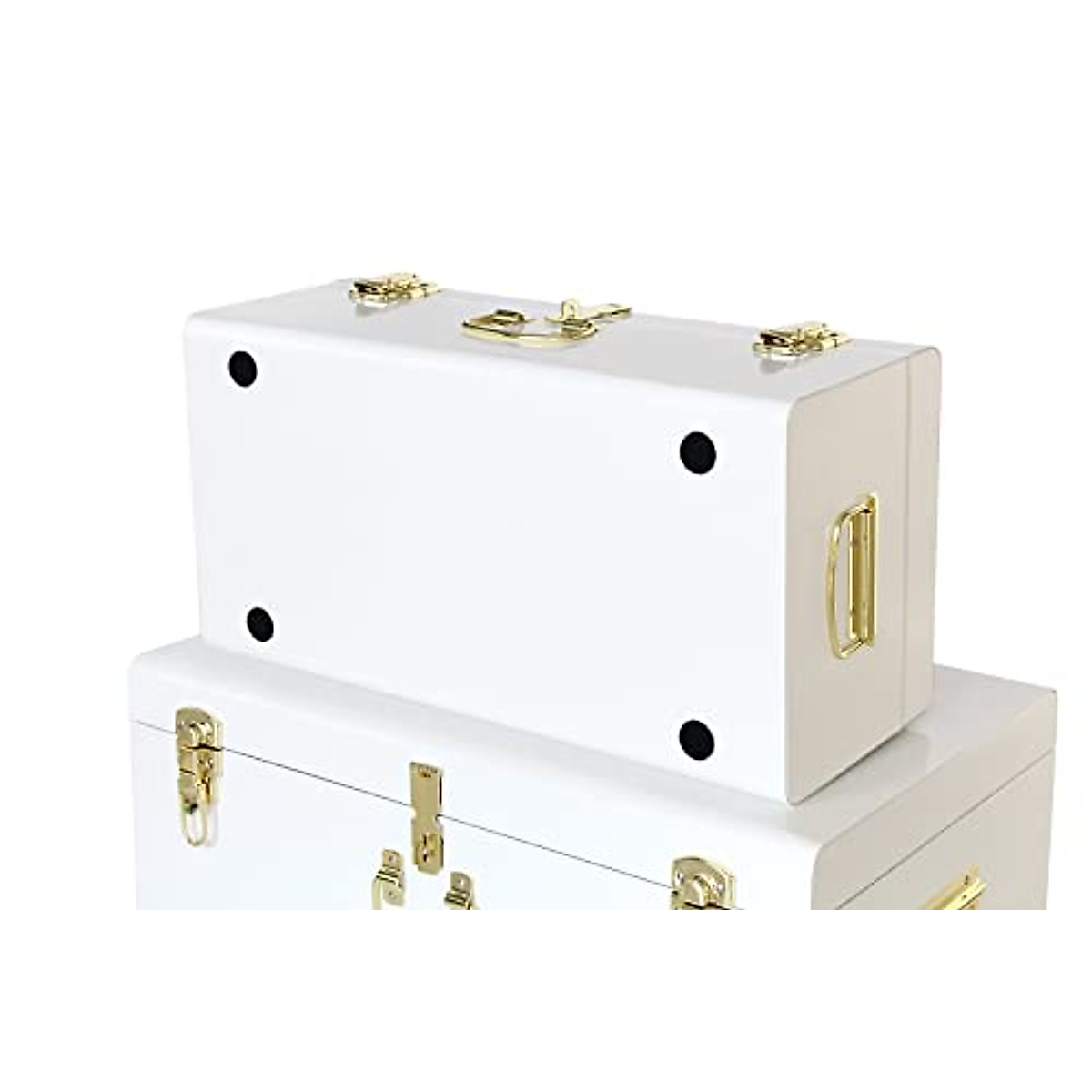Vixdonos Decorative Metal Box Storage Trunks Set of 2 College Dorm Chest with Lock Hole,23.7X14.2X9.5 Inches(White)