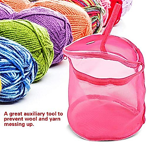 Knitting Bag for Yarn Storage, Oxford Cloth Woven Crocheting Organizer Holder Hollow Mesh Cylinder Crochet Wool Small Accessories Container Tool (Rose Red)