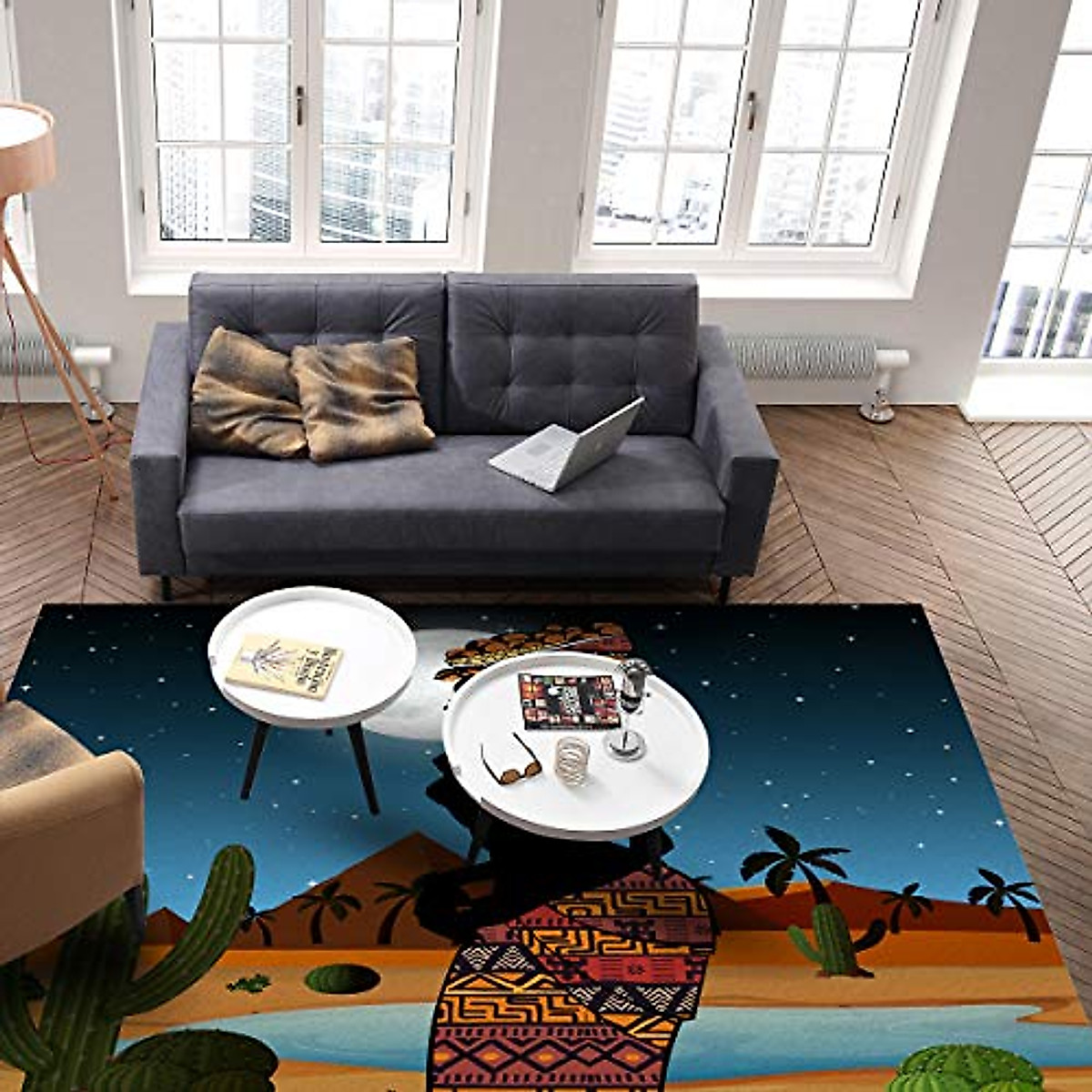 ARTSHOWING Ultra Soft Area Rugs African American Woman Afro Lady Cactus Desert Night Indoor Living Room Decor Carpets for Children Bedroom Home Nursery, 2'x3'