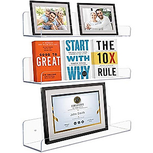 Sorbus Acrylic Wall Ledge Floating Shelf Rack Organizer, Invisible Display Style, for Books, Figurine, Picture Frame Storage, Wall Mounted Shelves for Home, Bathroom, Nail Salon, Spa (15 x 4.3 x 3'')