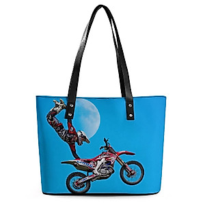 Womens Handbag Motorcycle Motocross Leather Tote Bag Top Handle Satchel Bags For Lady