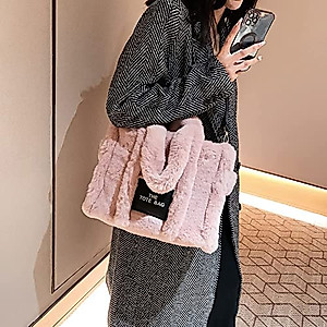 Tote Bags for Women Fluffy Tote Bag Plush Tote Purse Crossbody/Handbag (Pink)