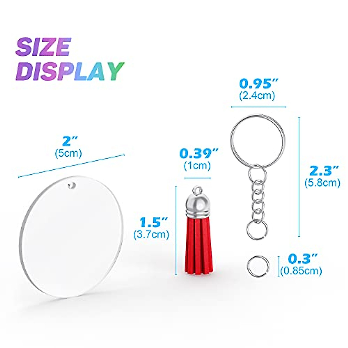 JIARON Acrylic Blank Keychains, 200Pcs Acrylic Blank Keychain kits with 50 Pcs Acrylic Keychain Blanks, 50 Pcs Keychain Tassels 50 Pcs Key Rings with Chain and 50 Pcs Jump Rings for DIY Keychain