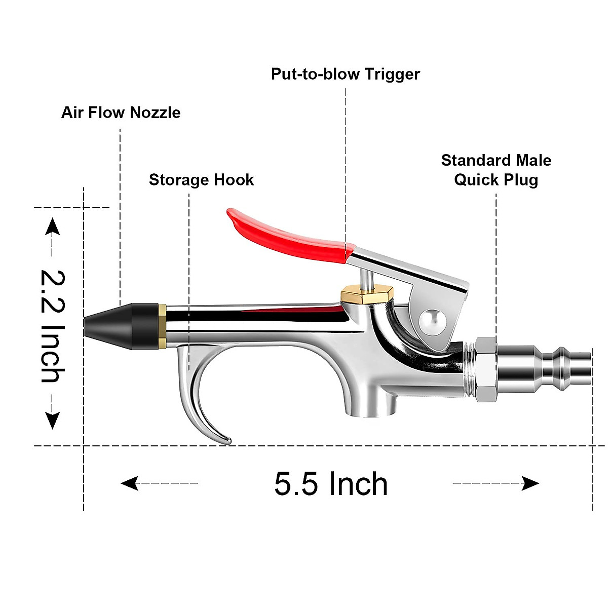 13 Pcs 2-Way Connection Air Nozzle Blow Gun Set, Air Nozzle Kit with 1/4 in Standard Quick Fitting and 8 Air Nozzles, Air Compressor Accessories for Air Inflation and Dedusting