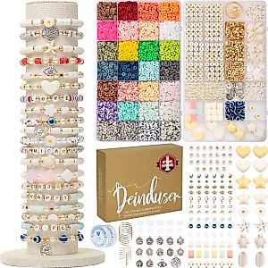 Deinduser Bracelet Making Kit - Jewelry Making kit with Stand - 28 Colors Polymer Clay Beads for Bracelet Making - Bracelet Making Kit for Adults - Heishi Disc Beads