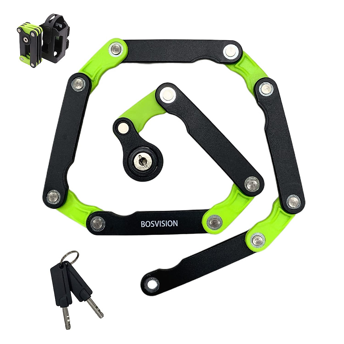 Folding Bike Lock, Foldable Bike Lock, Bicycle Folding Lock, Heavy Duty Anti Theft, 12 Steel Bars (30.7"/78cm) with 2 disc Keys and Mount Bracket