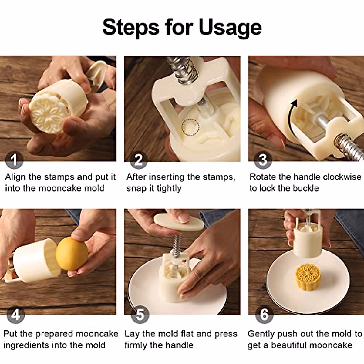 Moon Cake Mold Set 125g, Mid-Autumn Festival Hand-Pressure, Cookie Stamps for baking Mooncake Press for 4 Sets…