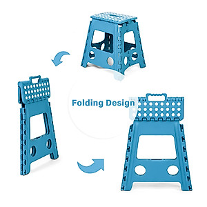 2 Pack 16 Inch Foldable Step Stool for Kids Folding Step Stool for Adults Lightweight Non-Slip Design Kitchen Stepping Stools Garden Step Stool Great for Bathroom, Bedroom, Living Room Blue
