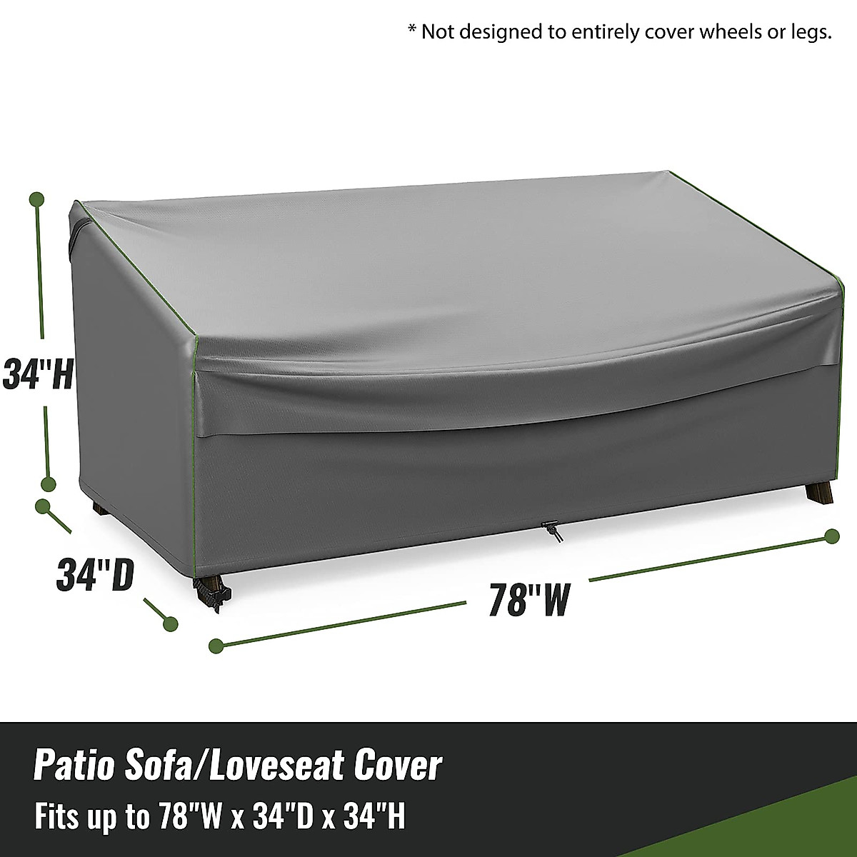 NUPICK Patio Sofa Cover, 78 Inch Outdoor Furniture 3-Seat Couch Cover, 100% Waterproof, Rip-Stop and Weather Resistant, Grey