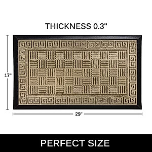 Outdoor Indoor Door Mat, Extra Durable Natural Rubber Welcome Mat, Heavy Duty Front Outdoor Door Mat, Waterproof Low Profile Fall Door Mat, Entrance Rug for Entry, Patio, Busy Areas (Brown, 17"x29")