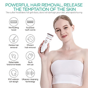 VOYOR Electric Razor for Women - Rechargeable Shaver Wet & Dry Painless Bikini Trimmer Cordless Lady Shavers for Body and Underarms IPX7 Waterproof Hair Removal Set with Face Brush ES400