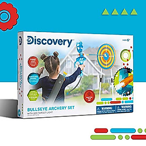 Discovery Kids Bullseye Outdoor Archery Set with LED Target Light-Up Toy Night/Day Activity Includes 4 Arrows, Quiver with Strap, 1 Bow for Ages 6+ and Older