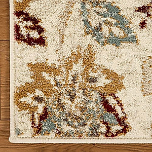 SUPERIOR Indoor Area Rug Perfect for Hallways, Entryway, Office, Living Room, Hardwood, Tile, Jute Backed, Modern Farmhouse Floral Decor, Jacobean Collection, 8' x 10', Stone
