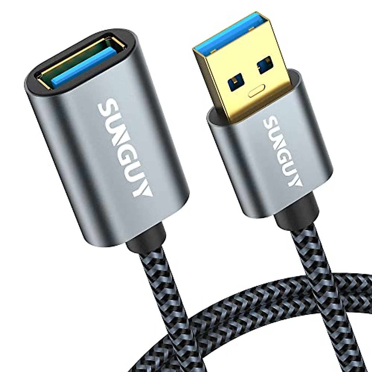 SUNGUY 5Gbps USB 3.0 Extension Cable 1.5FT, USB A Male to Female Extension Cord, USB Extender High Data Transfer Braided Compatible for Hard Drive, Flash Drive, Keyboard, Mouse, Printer, Camera, Xbox