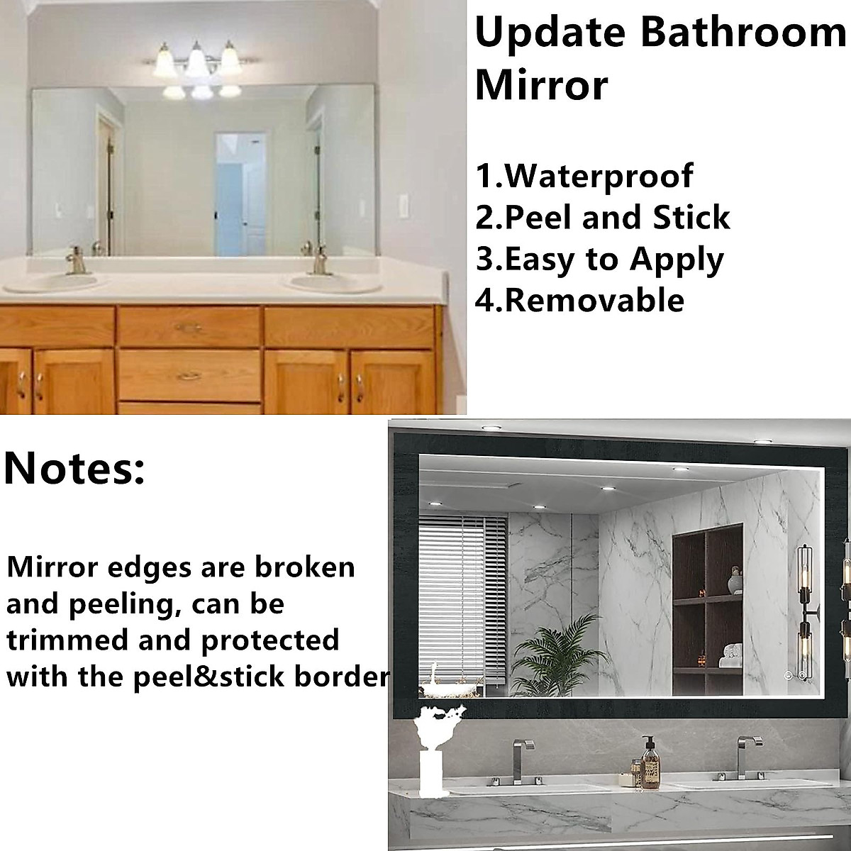 DESOMINOR 32FT Black Border Peel &Stick Black Wood Grain Wallpaper Border Removable Waterproof Bathroom Mirror Frame Sticker,3.94 Inches by 32.8 Ft