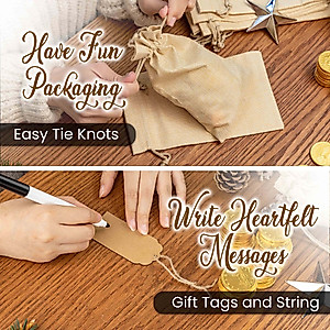 SCALAR SOLUTIONS 50 PCS Burlap Gift Bags - EASY TIE KNOT, WON’T BREAK OR TEAR, Large 5” x 8.5” Hessian Jute Linen Fabric Muslin Bags with Drawstring