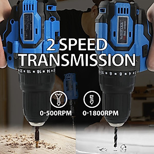 WISETOOL Cordless Drill Set,20V MAX Brushless Drill Driver Kit with Charger,Electric Power Cordless Drill Kit with 1/2'' Keyless Chuck,620 In-lbs Torque,2 Variable Speed,Built-in LED