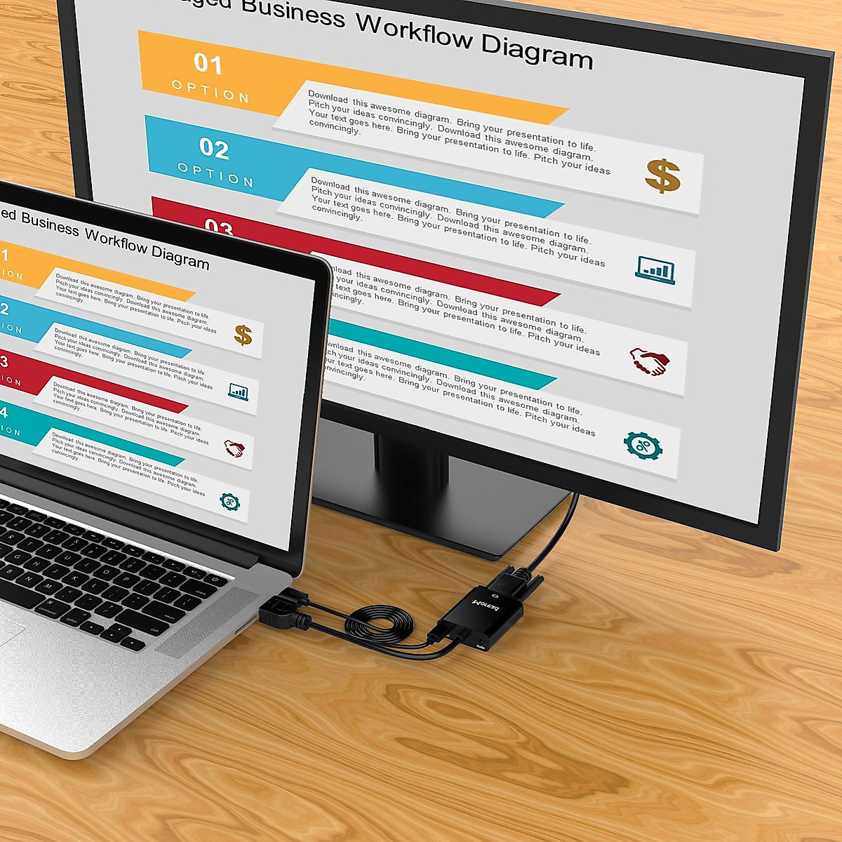 Moread HDMI to VGA with Audio, Gold-Plated Active HDMI to VGA Adapter (Male to Female) with Micro USB Power Cable & 3.5mm Audio Cable for PS4, MacBook Pro, Mac Mini, Apple TV and More - Black