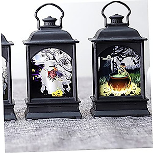 Mini Candle Battery Lantern Outdoor Lantern Ghost Festival Party Decoration LED Lights for Halloween Fall Snow Globe Festival Party Ornament Pattern Light Flame Lamp Candle Light