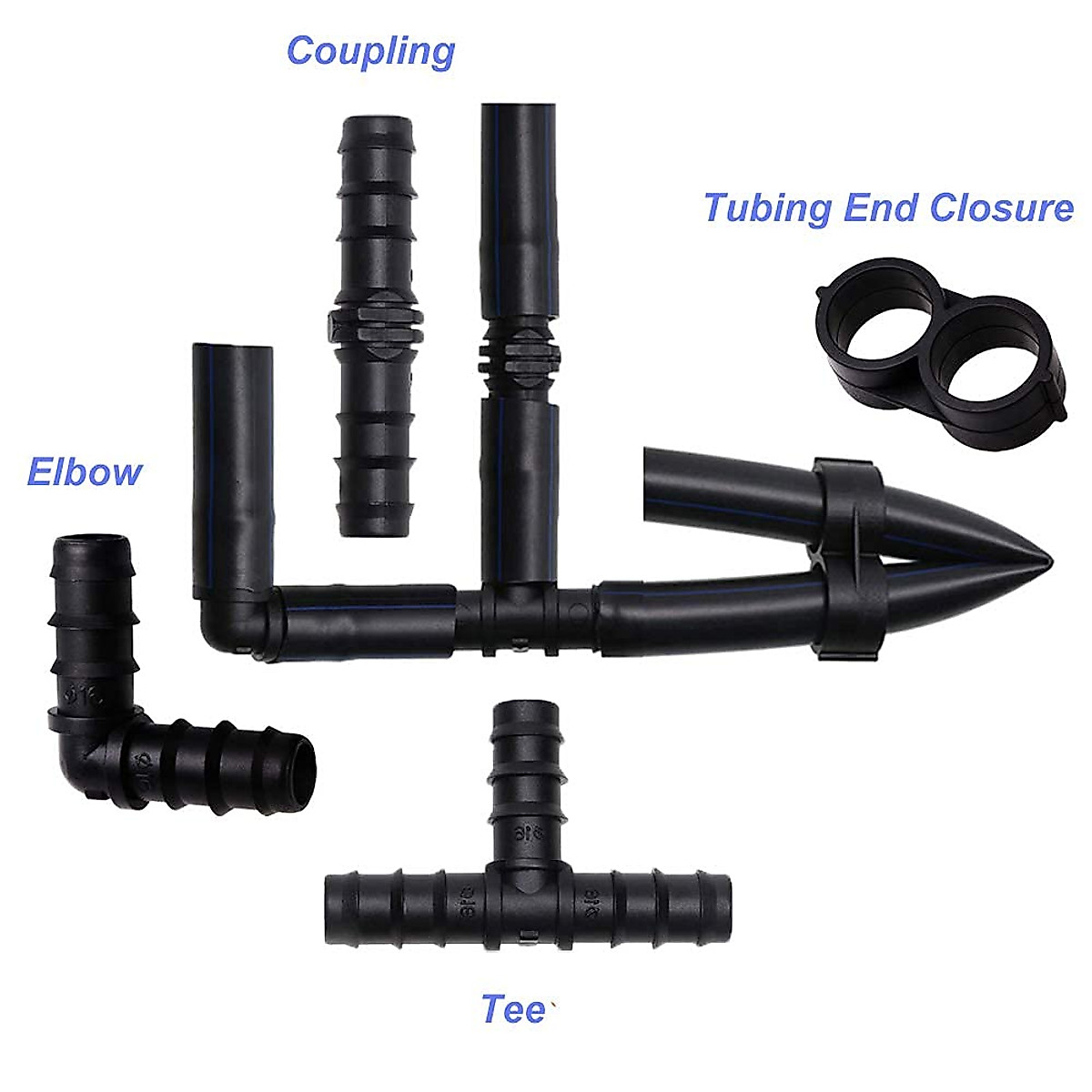 Rayurain 50pieces Black Plastic 1/2 inch Barbed Insert Elbow Connectors for Irrigation Tubing 16mm (fit I.D. 0.510"–0.590")