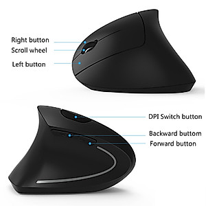 Lekvey Left Handed Mouse, Wireless 2.4 GHz USB Lefty Left Hand Ergonomic Vertical Mouse, Less Noise - Black