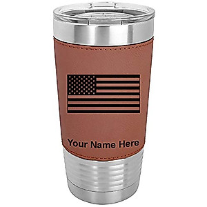 LaserGram 20oz Vacuum Insulated Tumbler Mug, Flag of the United States, Personalized Engraving Included (Faux Leather, Dark Brown)