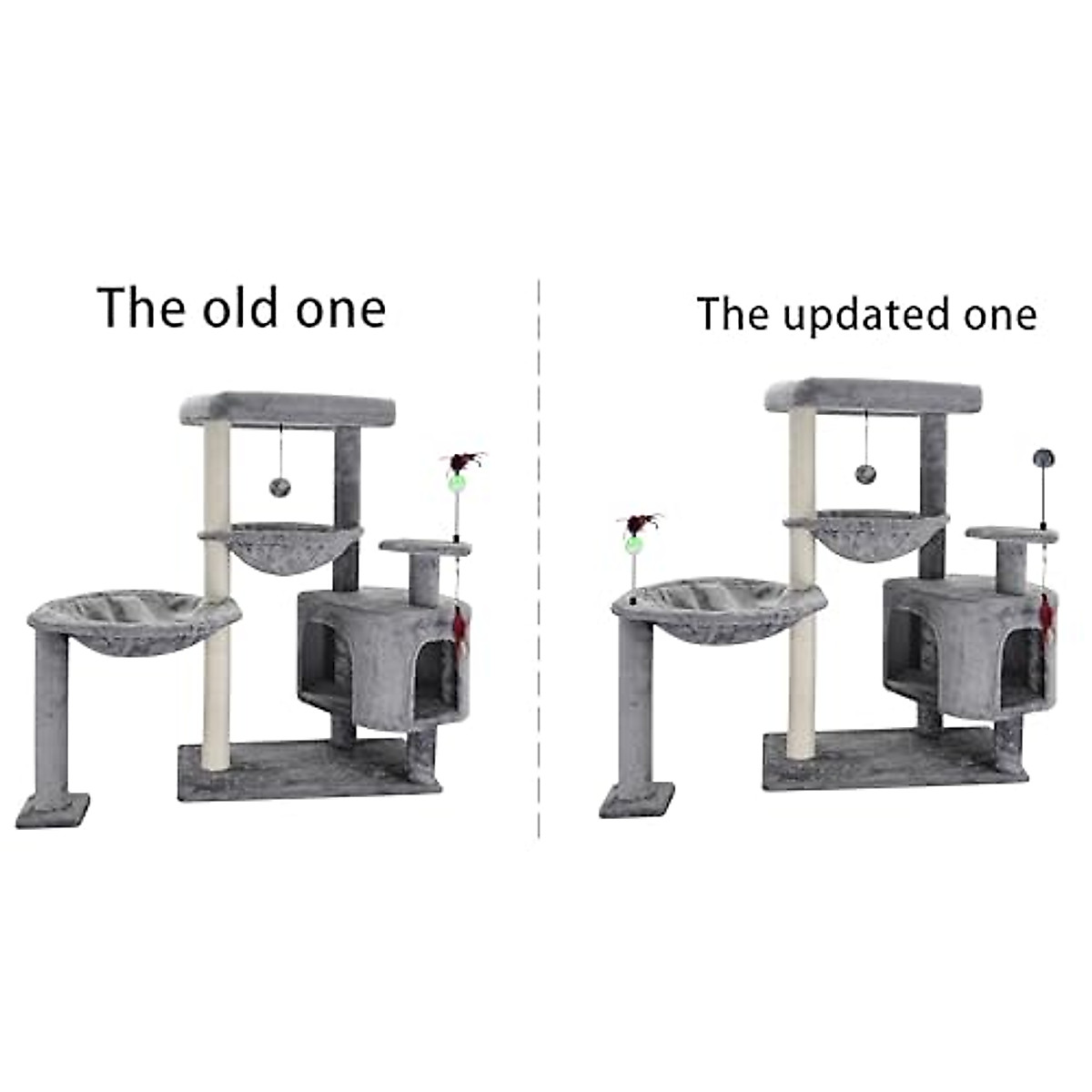 YOUPET 33.46" Height Cat Tree with Cat Condo Big Hammock and Two Replacement Spring Balls,Grey …