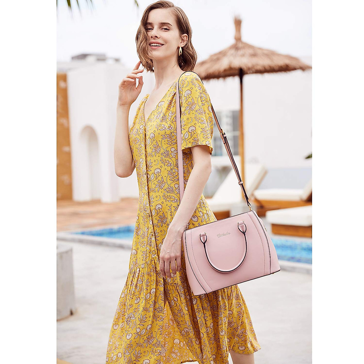 BOSTANTEN Women Leather Handbag Designer Top Handle Satchel Shoulder Bags Crossbody Purses Pink