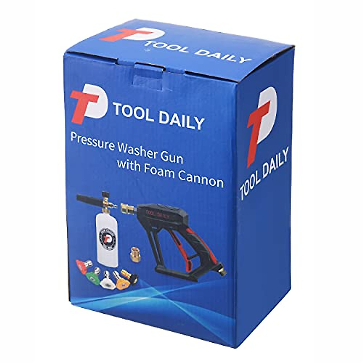 Tool Daily Short Pressure Washer Gun with Foam Cannon, 1/4 Inch Quick Connector, with 5 Pressure Washer Nozzle Tips, 1 Liter