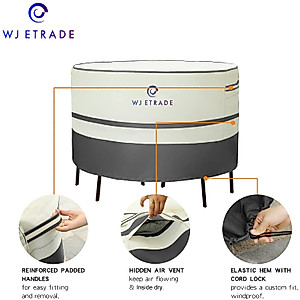 Patio Table Covers, 60"Diax28"H Outdoor Round Small Dining Set Furniture Cover, Heavy Duty Waterproof UV Resistant, Beige+Grey